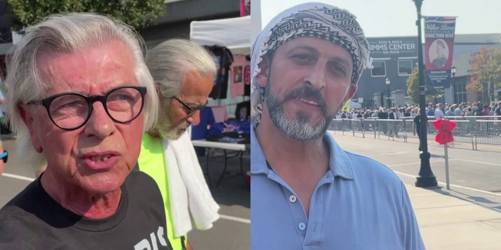 Pro-Palestinian protesters spar with Harris supporter outside ...