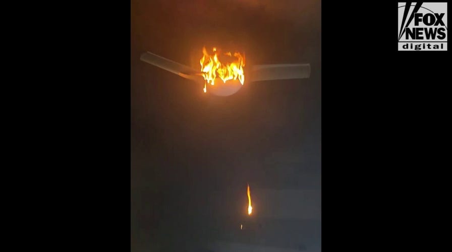 Residents stunned when home's ceiling fan catches fire, dripping flames ...