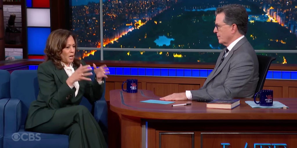 Kamala Harris decries 'broken' system as Colbert wonders if she's ...