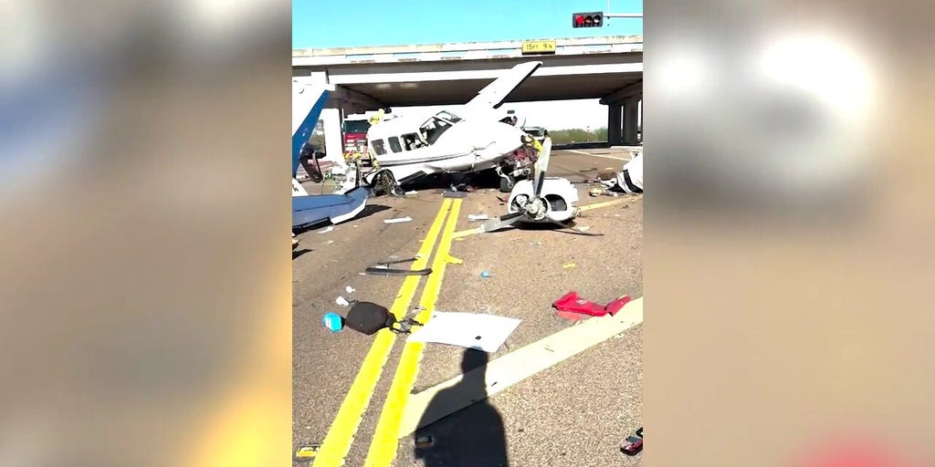 Plane splinters in half following crash on busy Texas roadway | Fox ...