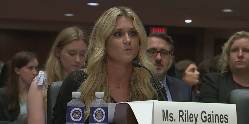 Riley Gaines delivers emotional statement at LGBTQ hearing | Fox News Video