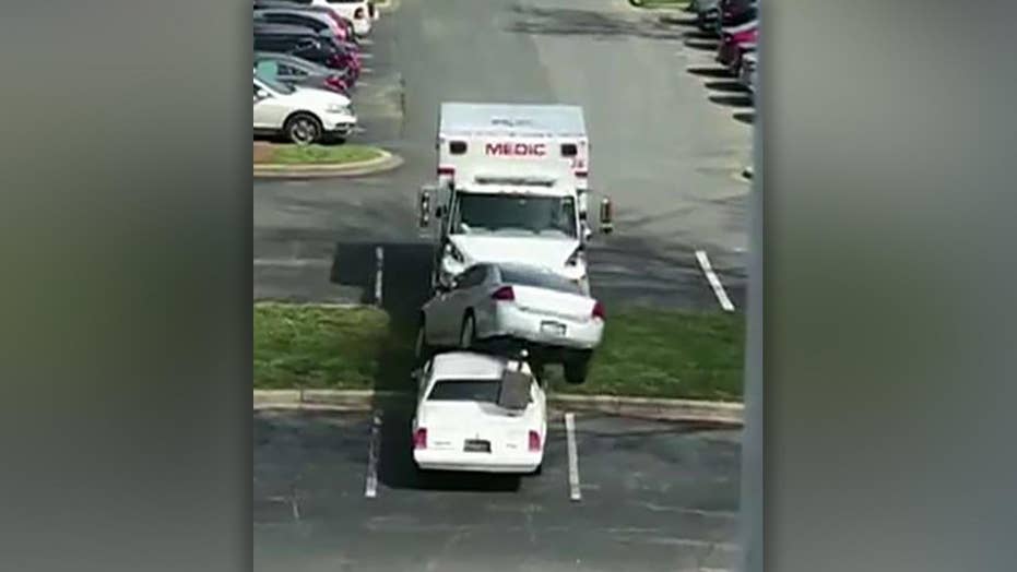 Man Steals Ambulance Rams Into Several Vehicles In North Carolina Parking Lot Stunning Video 3166