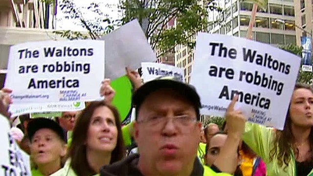 Union-backed demonstrators protesting at Walmart | Fox News Video