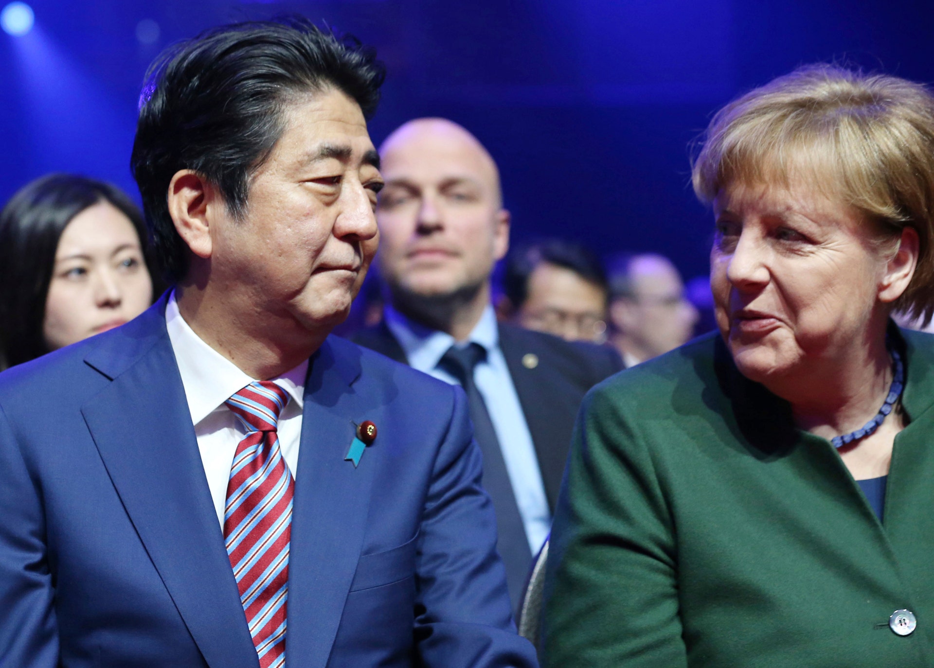 Germany's Merkel and Japan's Abe Urge Free Trade with Jabs at U.S ...