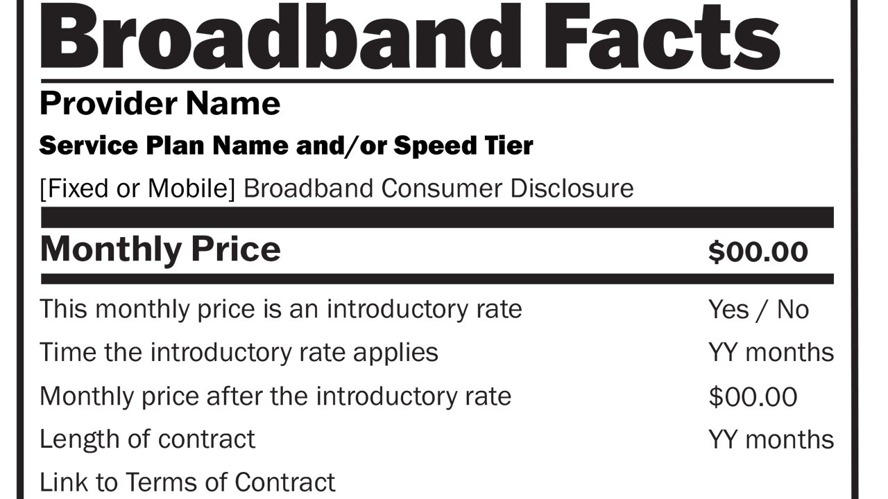 New FCC rules require 'nutrition label' for broadband Internet plans ...