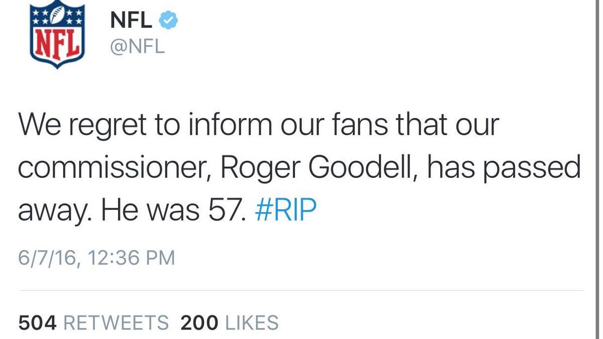 Nfl Twitter Account Hacked Roger Goodell Is Alive Fox News