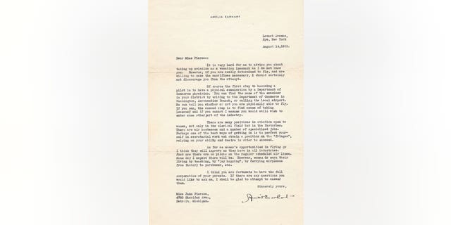 Amelia Earhart letter from 1933 offers advice to an aspiring young ...