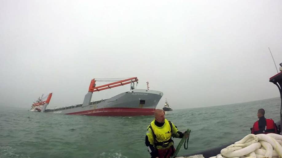 2 ships collide off port of Zeebrugge in Belgian waters; crew of 11 ...