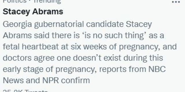 Twitter defends Stacey Abrams' fetal heartbeat claim on trending list ...