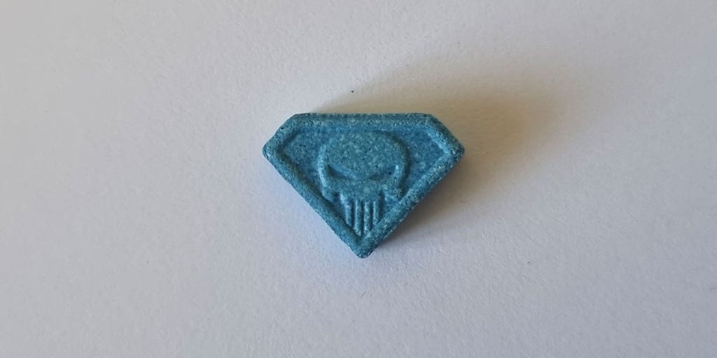 that a potentially lethal blue pill featuring a skull logo resembling ...